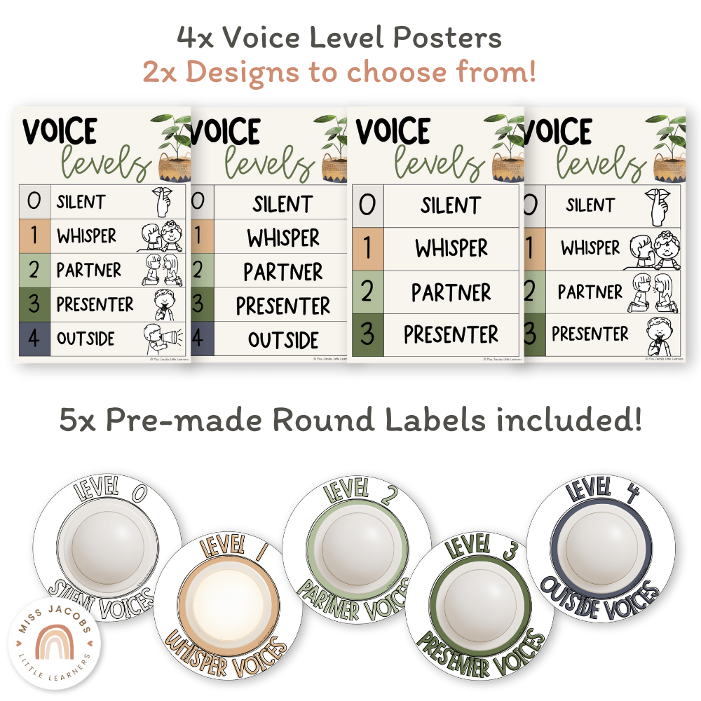 Voice Levels Chart - Boho Plants Classroom Decor