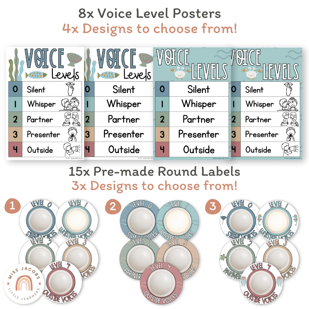 Voice Levels Chart - Cute Sea Life Classroom Decor – Miss Jacobs Little ...