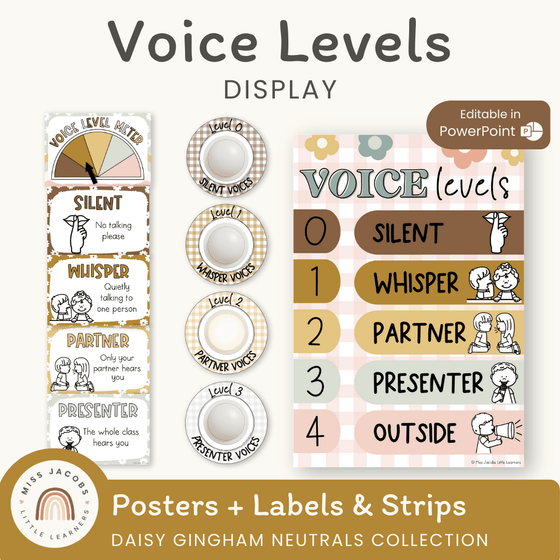Voice Levels Chart - Daisy Gingham Neutrals Decor – Miss Jacobs Little ...