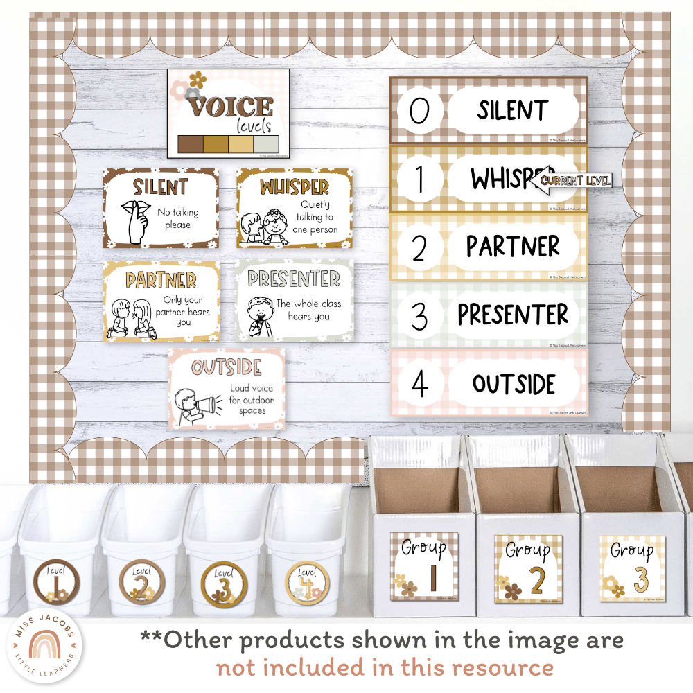 Voice Levels Chart - Daisy Gingham Neutrals Decor
