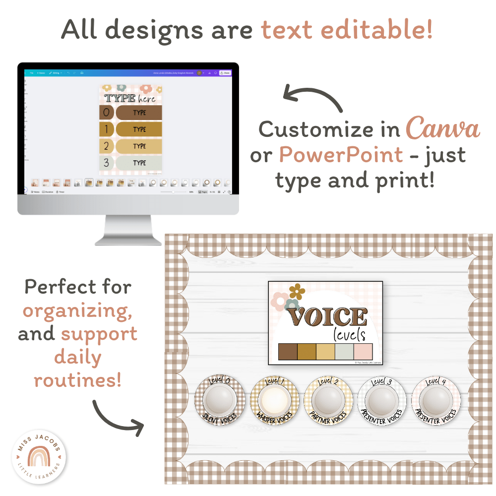 Voice Levels Chart - Daisy Gingham Neutrals Decor