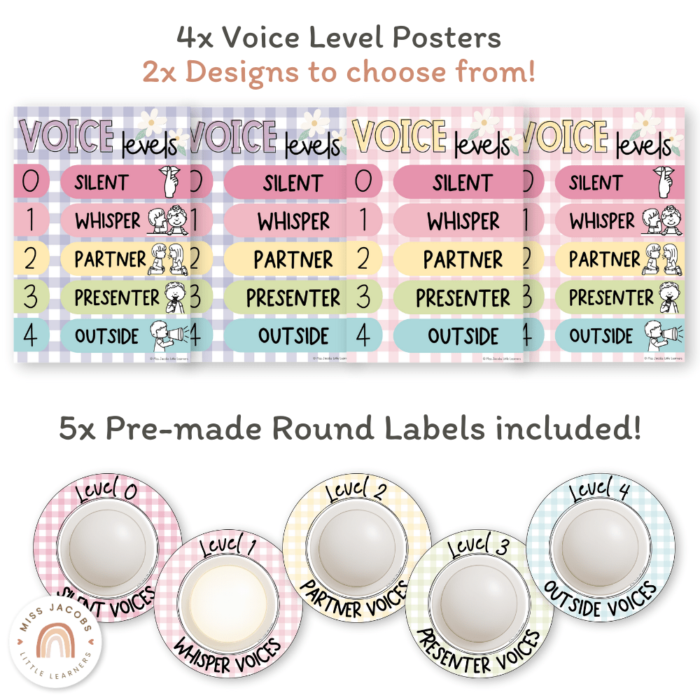 Voice Levels Display - Push Light Noise Levels - Daisy Gingham Pastels