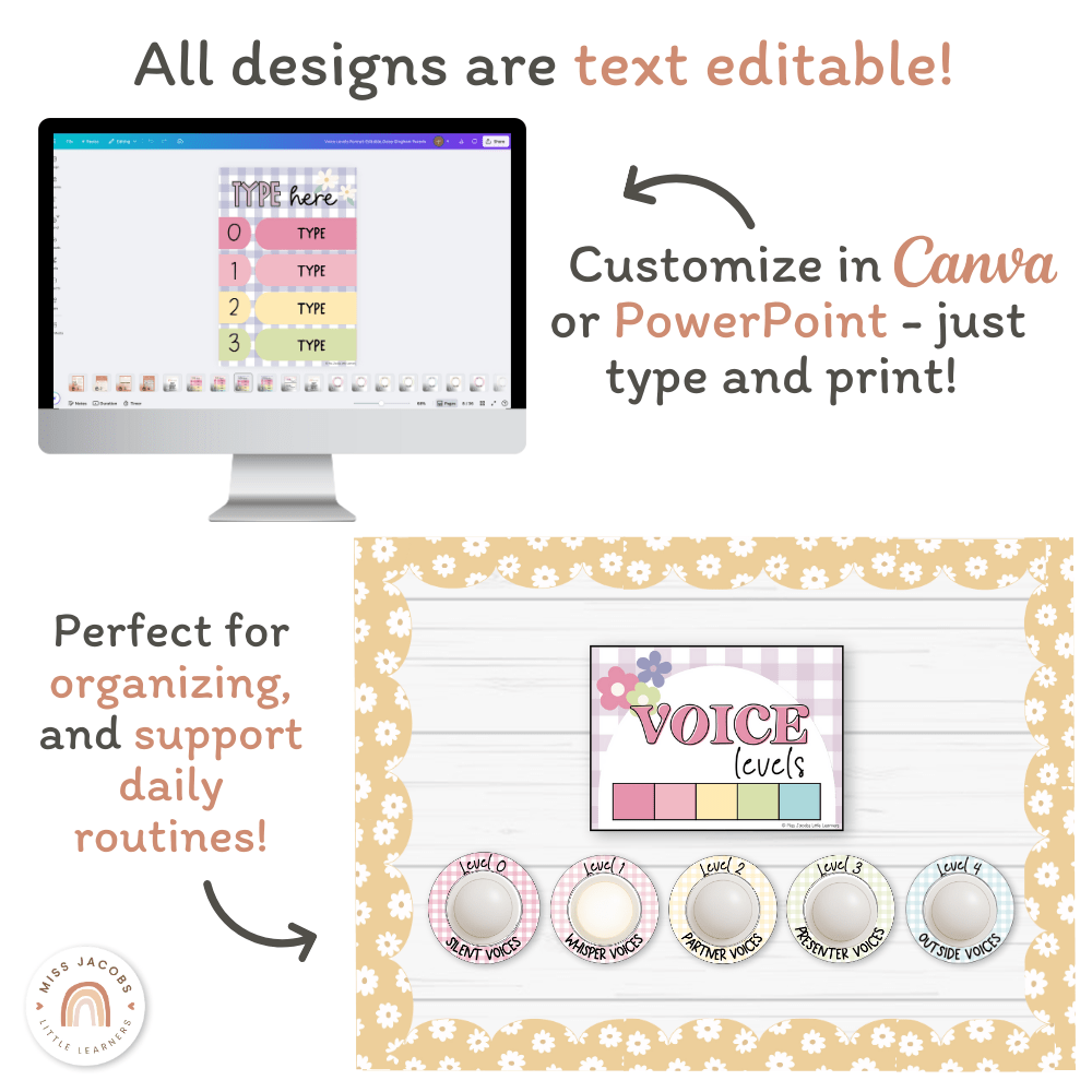 Voice Levels Display - Push Light Noise Levels - Daisy Gingham Pastels ...