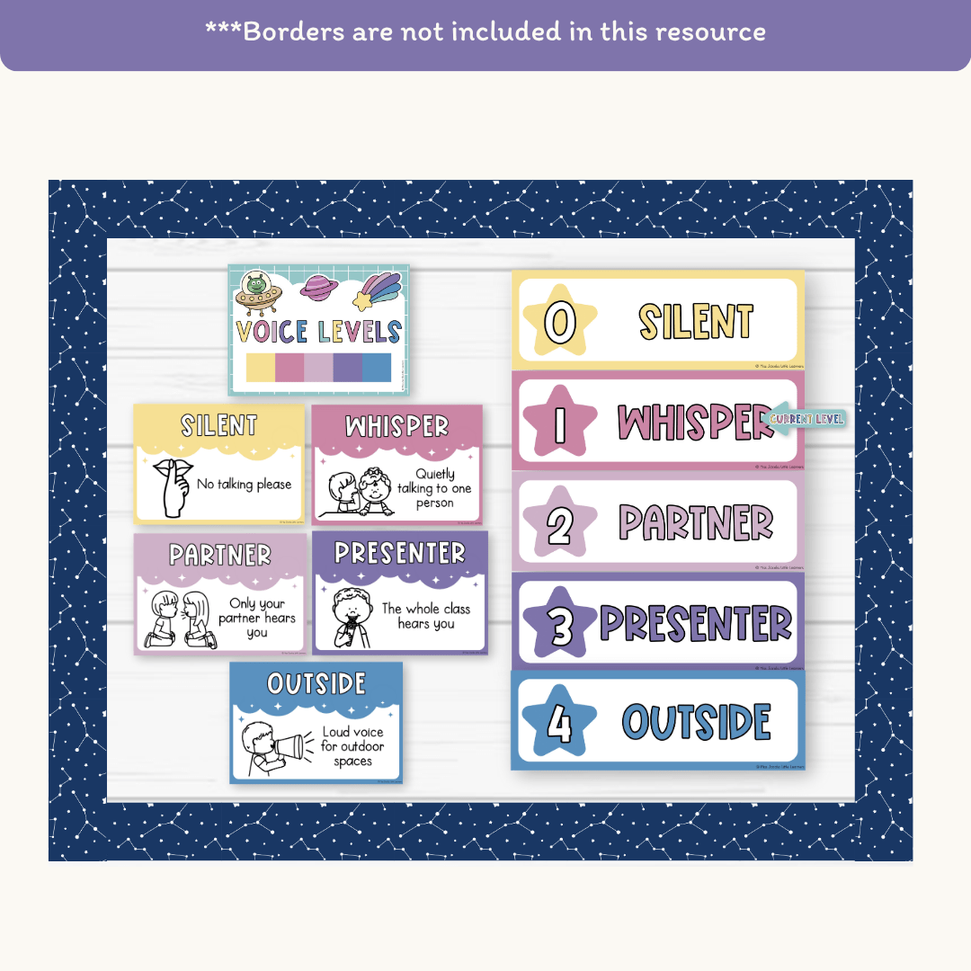 Voice Levels Chart - Dreamy Space Classroom Decor - MJLL – Miss Jacobs ...