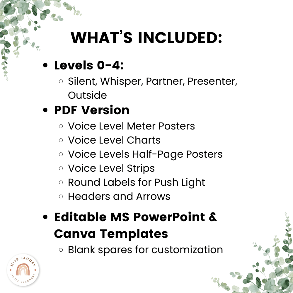 Voice Levels Chart - Modern Botanical Theme - Miss Jacobs
