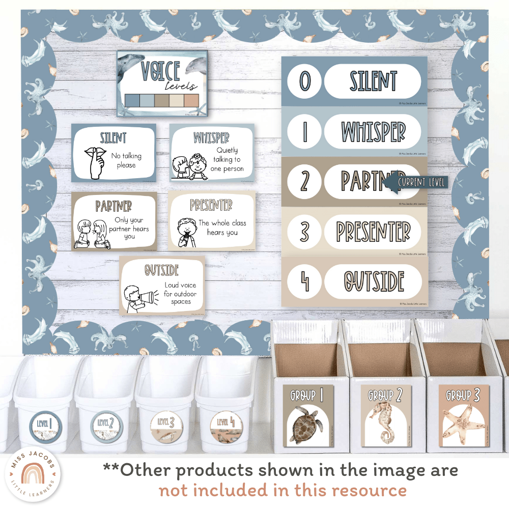 Voice Levels Chart - Modern Ocean Classroom Decor