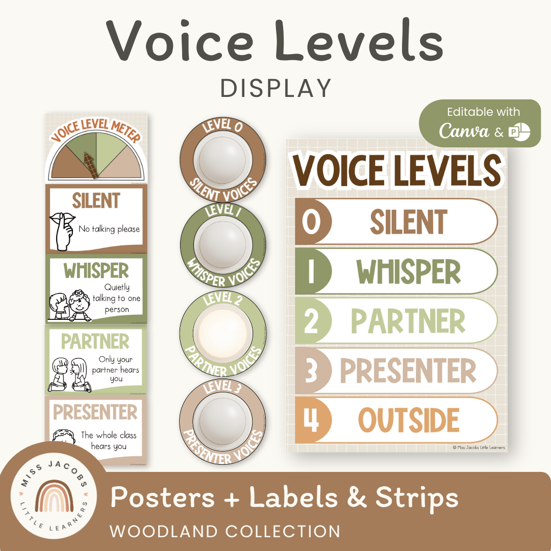 Voice Levels Chart - Woodland Theme Classroom Decor - MJLL