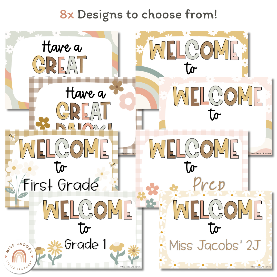 Welcome Sign - Daisy Gingham Neutrals Decor