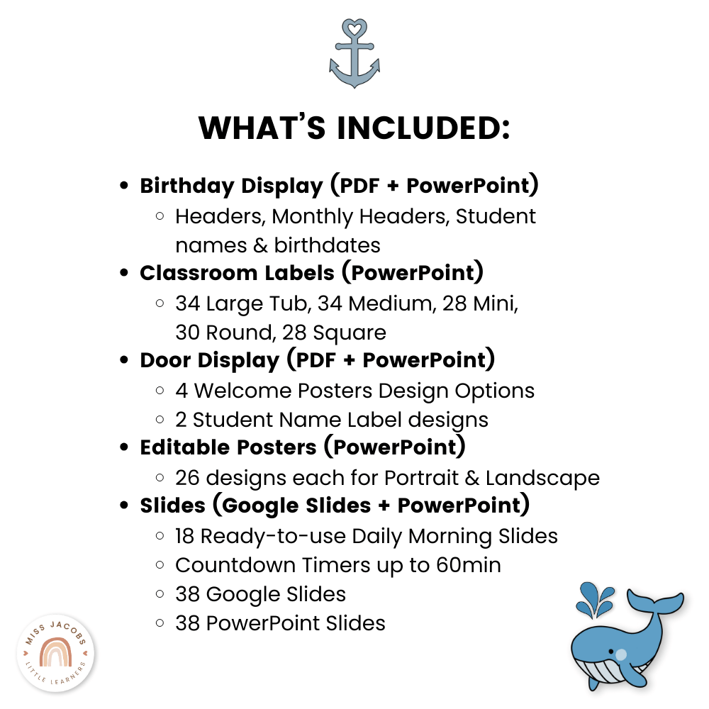 Whale Theme Classroom Essentials Decor Pack - Miss Jacobs – Miss Jacobs ...