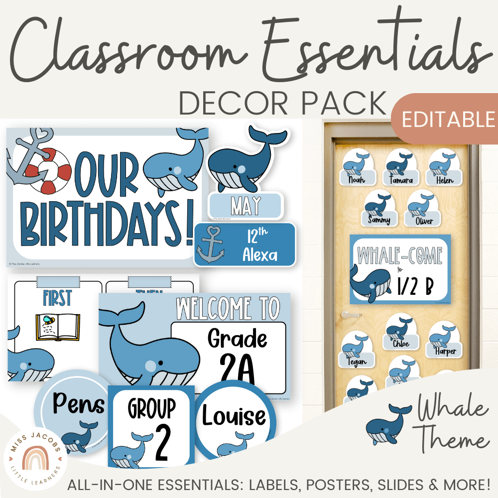 Whale Theme Classroom Essentials Decor Pack - Miss Jacobs