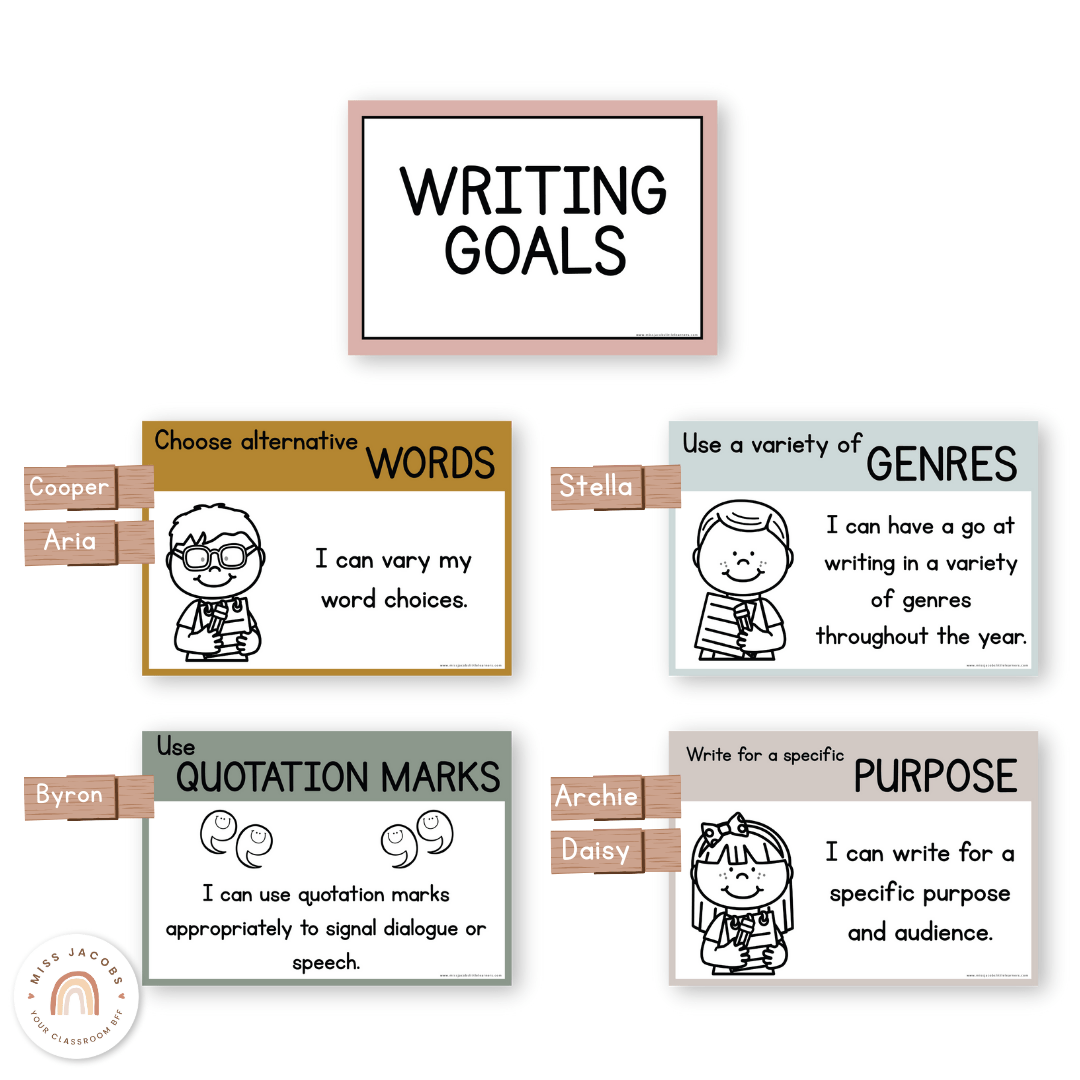 Writing Goals Posters | Neutral Toned Classroom Decor