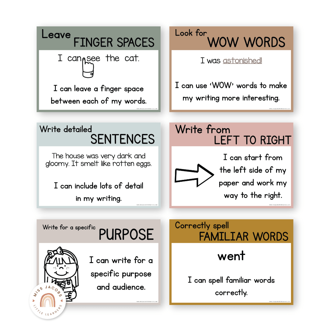 Writing Goals Posters | Neutral Toned Classroom Decor