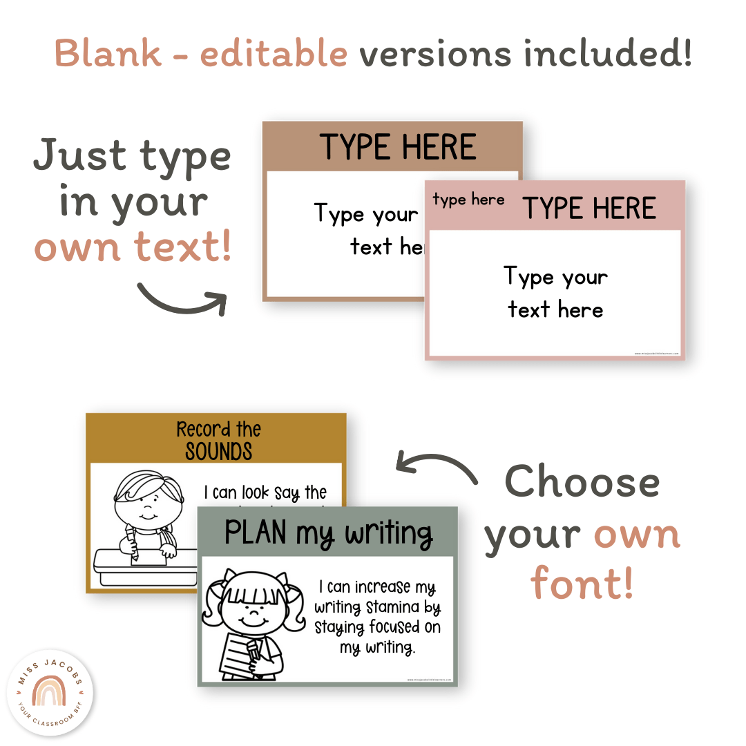 Writing Goals Posters | Neutral Toned Classroom Decor