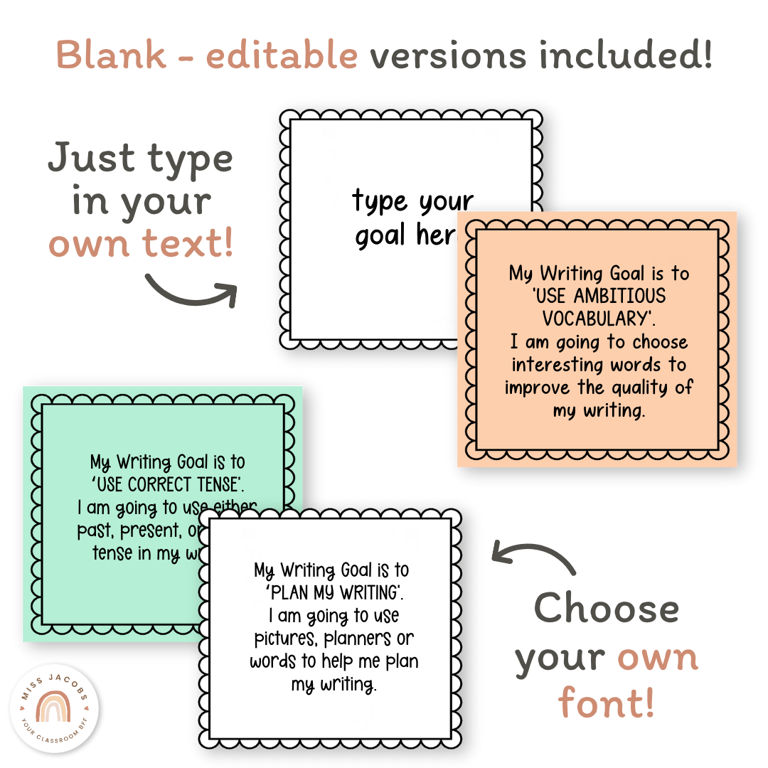 Writing Goals - Reminder Slips | Editable