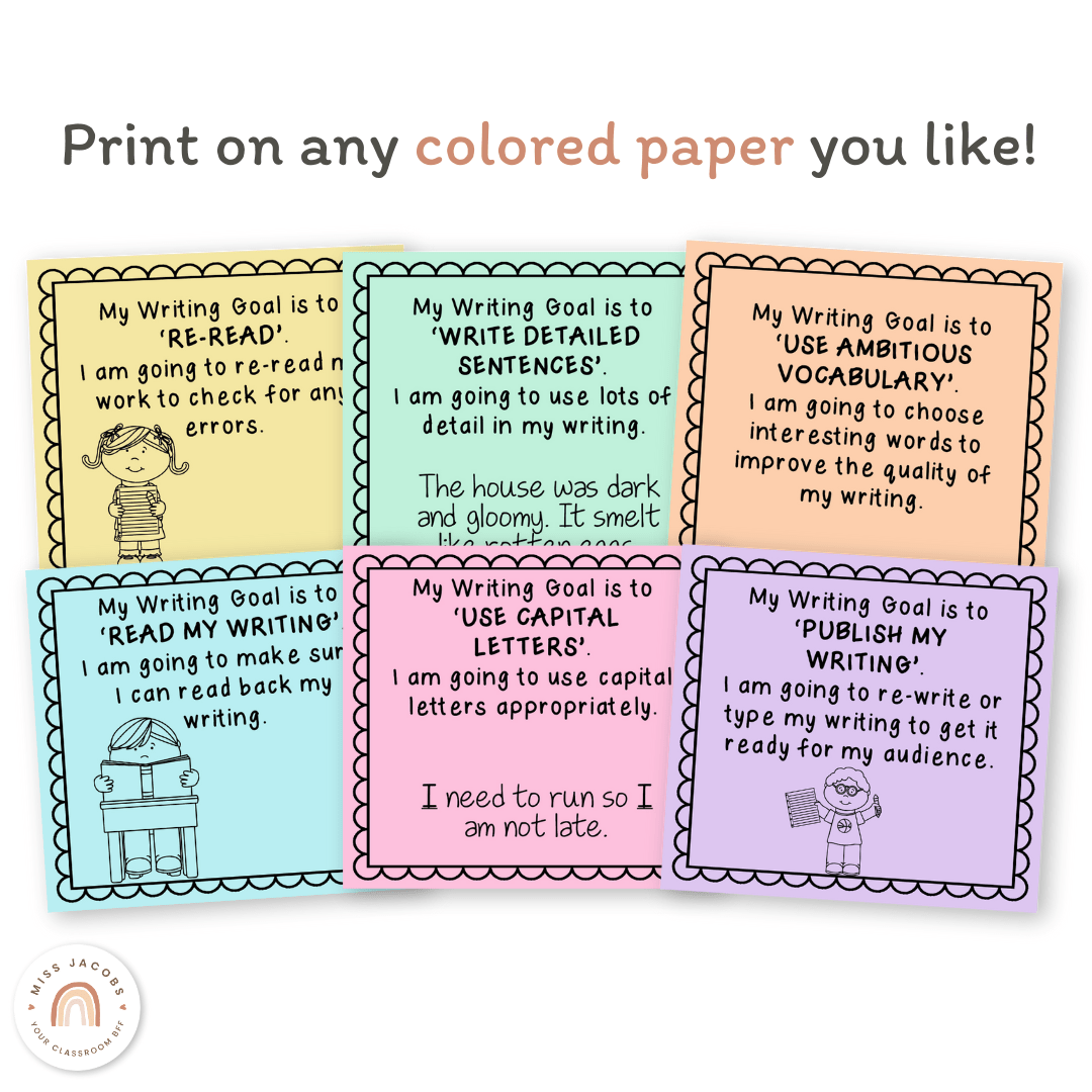 Writing Goals - Reminder Slips | Editable