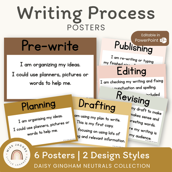 Writing Process Posters - Daisy Gingham Neutrals Decor – Miss Jacobs ...