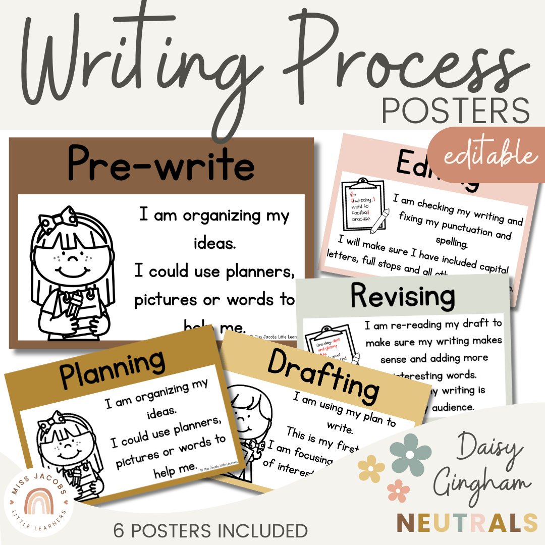 Writing Process Posters - Daisy Gingham Neutrals Decor