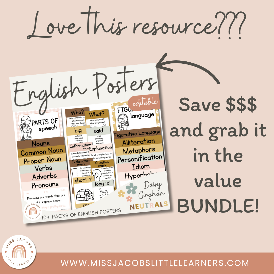 Writing Process Posters - Daisy Gingham Neutrals Decor