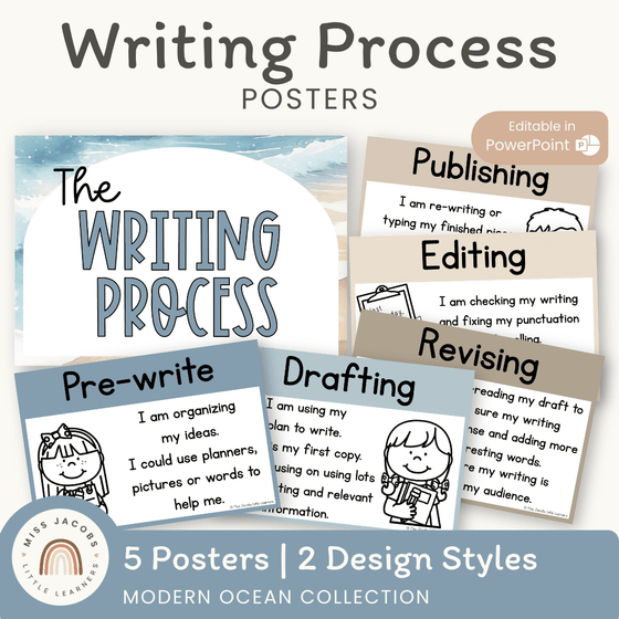 Writing Process Posters - Modern Ocean Classroom Decor – Miss Jacobs ...