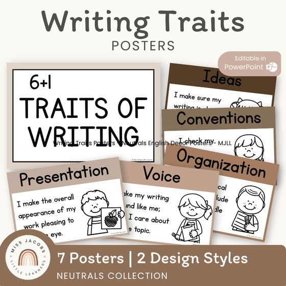 Writing Traits Posters | Ombre Neutral English Classroom Decor – Miss ...
