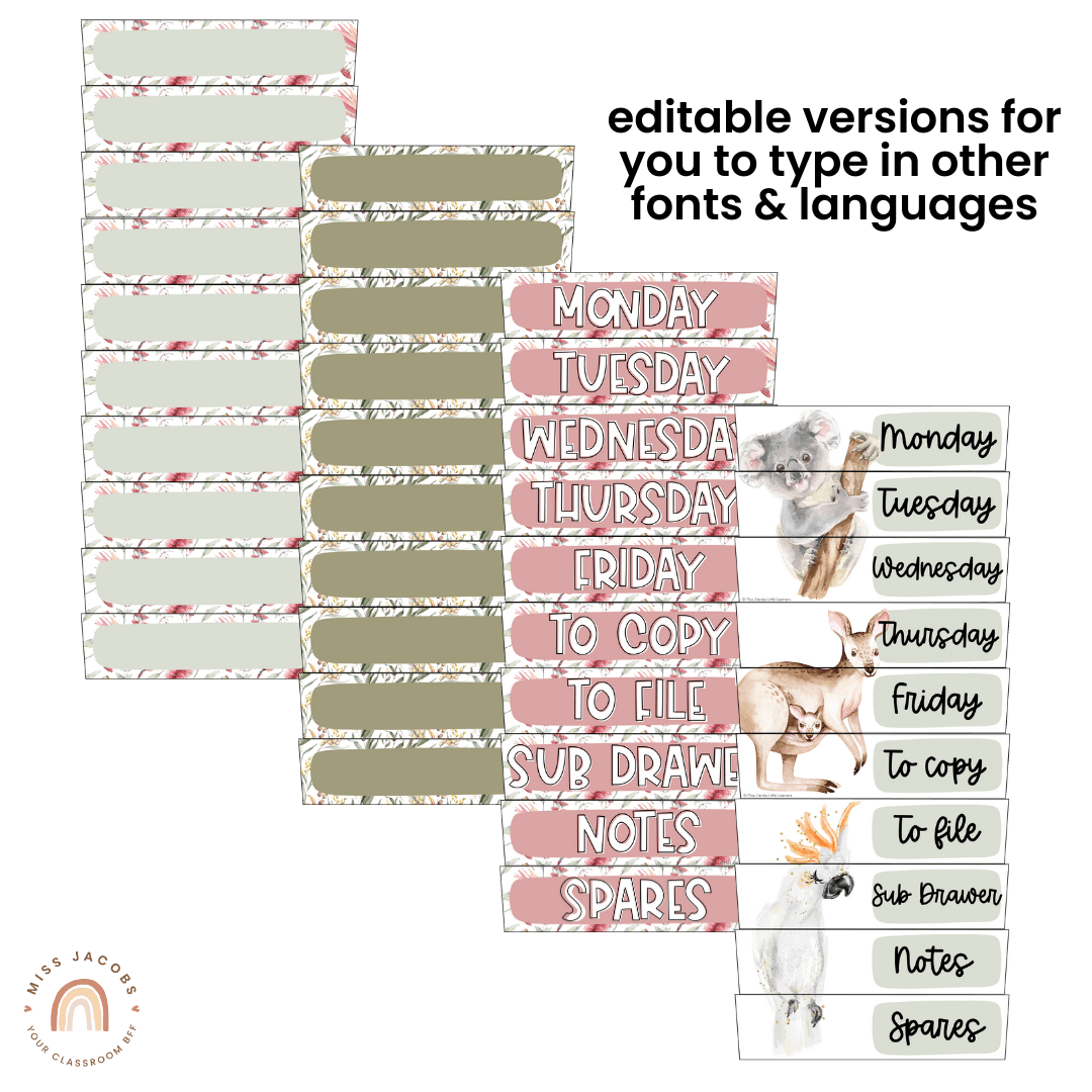 Teacher Trolley Labels for Rolling Cart - Australiana Theme - MJLL