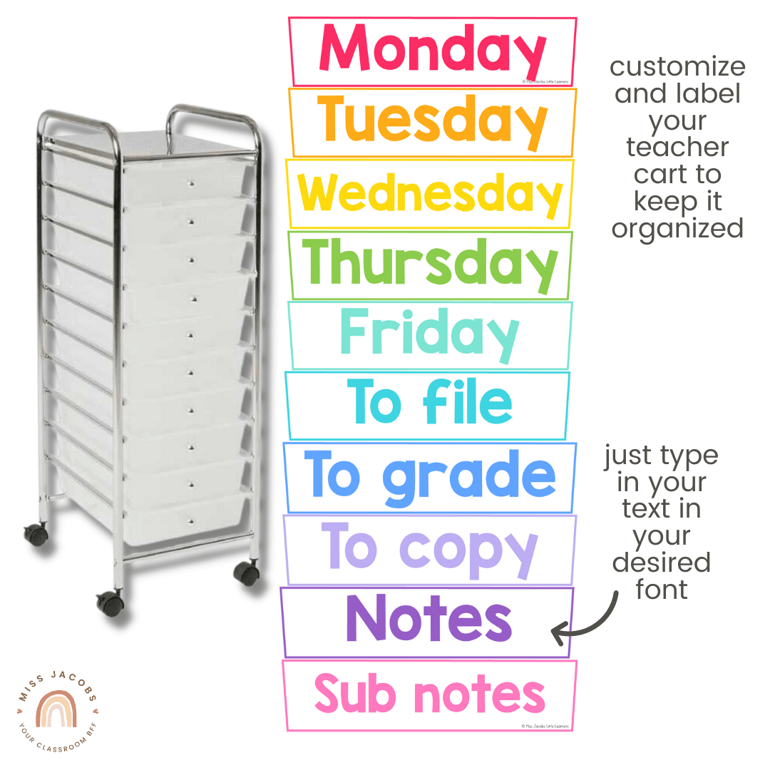 10 Drawer Cart Labels | Brights