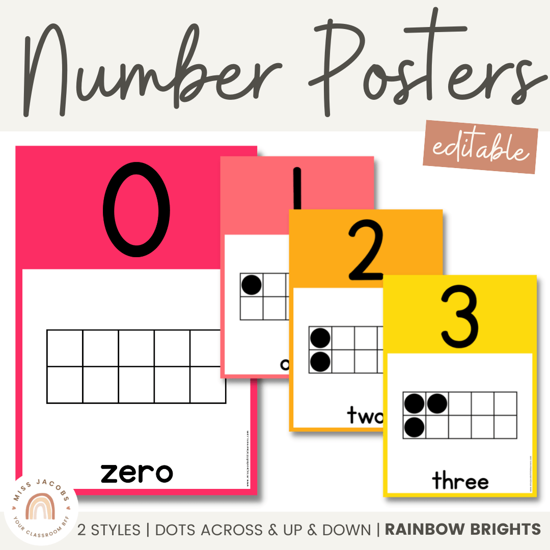 Number Posters with Ten Frames - Bright Theme - Miss Jacobs
