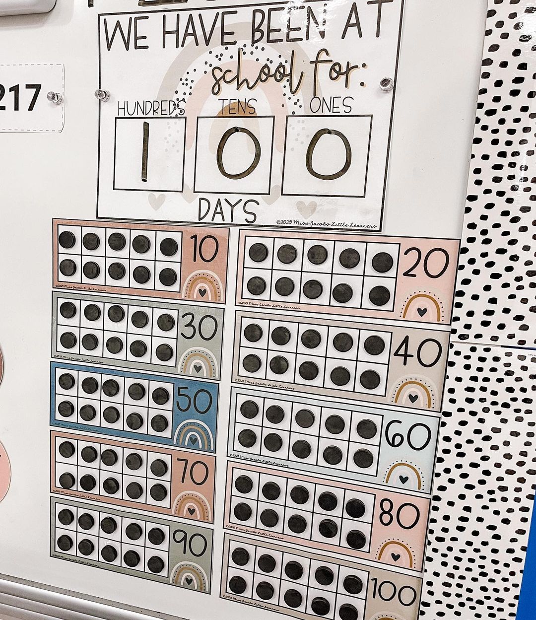 Days At School Tally Display - Boho Rainbow Neutrals Theme - MJLL