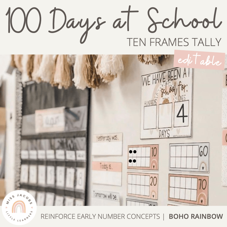 Days At School Tally Display - Boho Rainbow Neutrals Theme - MJLL