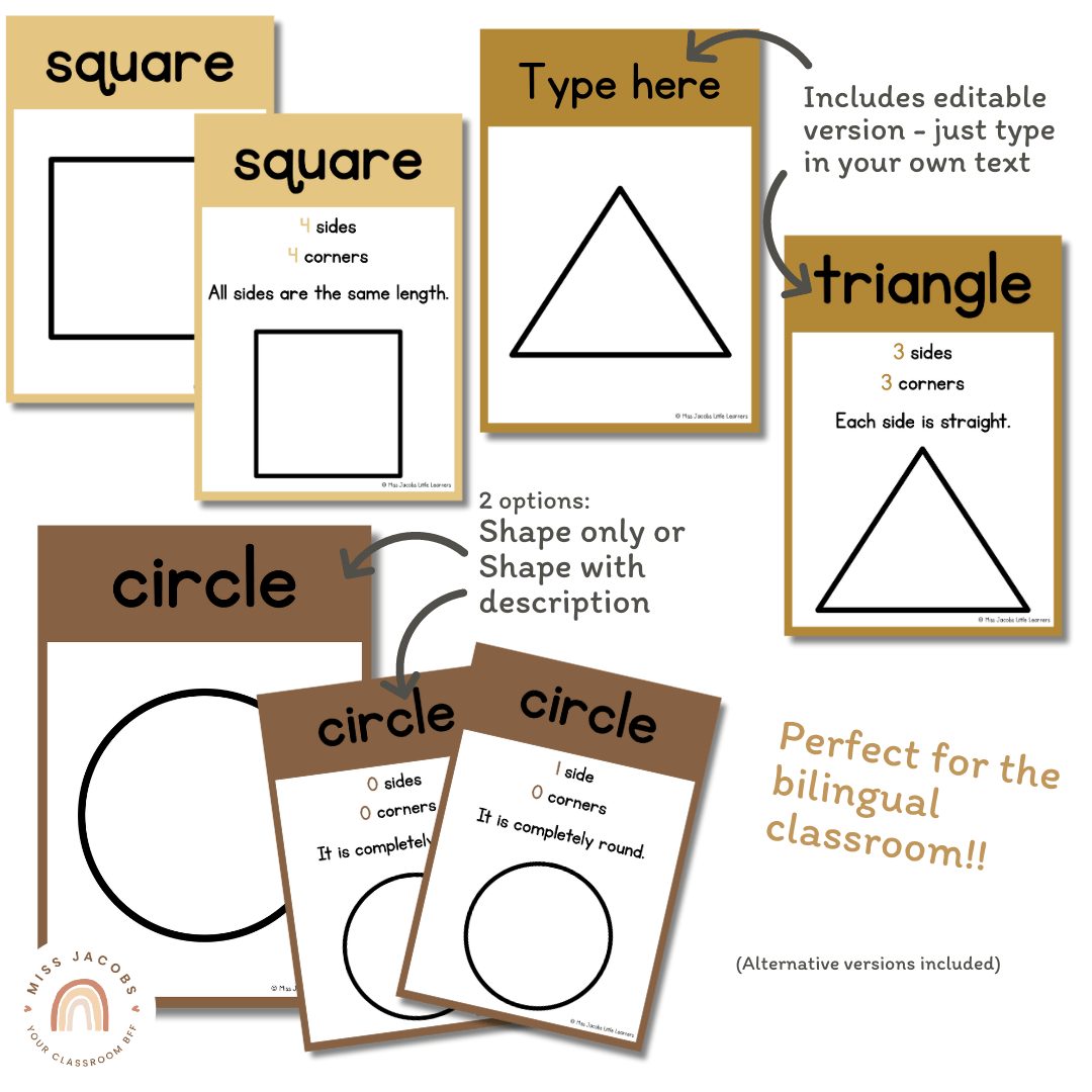2D Shape Posters | Daisy Gingham Neutral Math - Miss Jacobs Little Learners