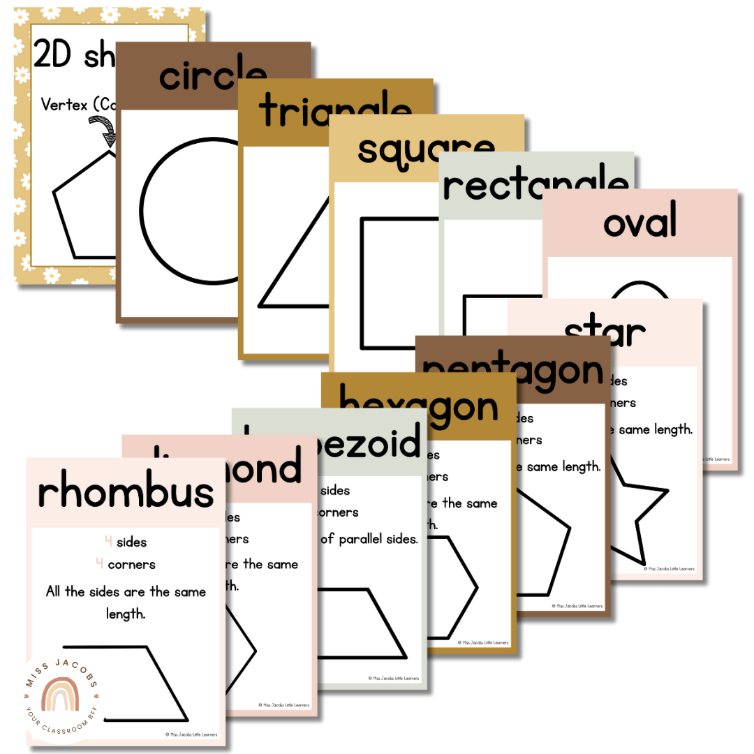 2D Shape Posters | Daisy Gingham Neutral Math - Miss Jacobs Little Learners