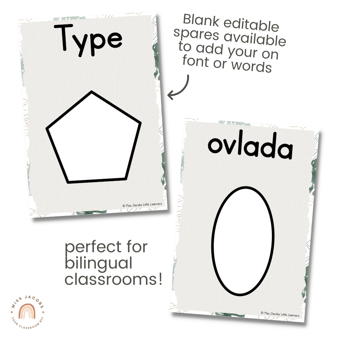 2D Shape Posters - Modern Jungle Classroom Decor