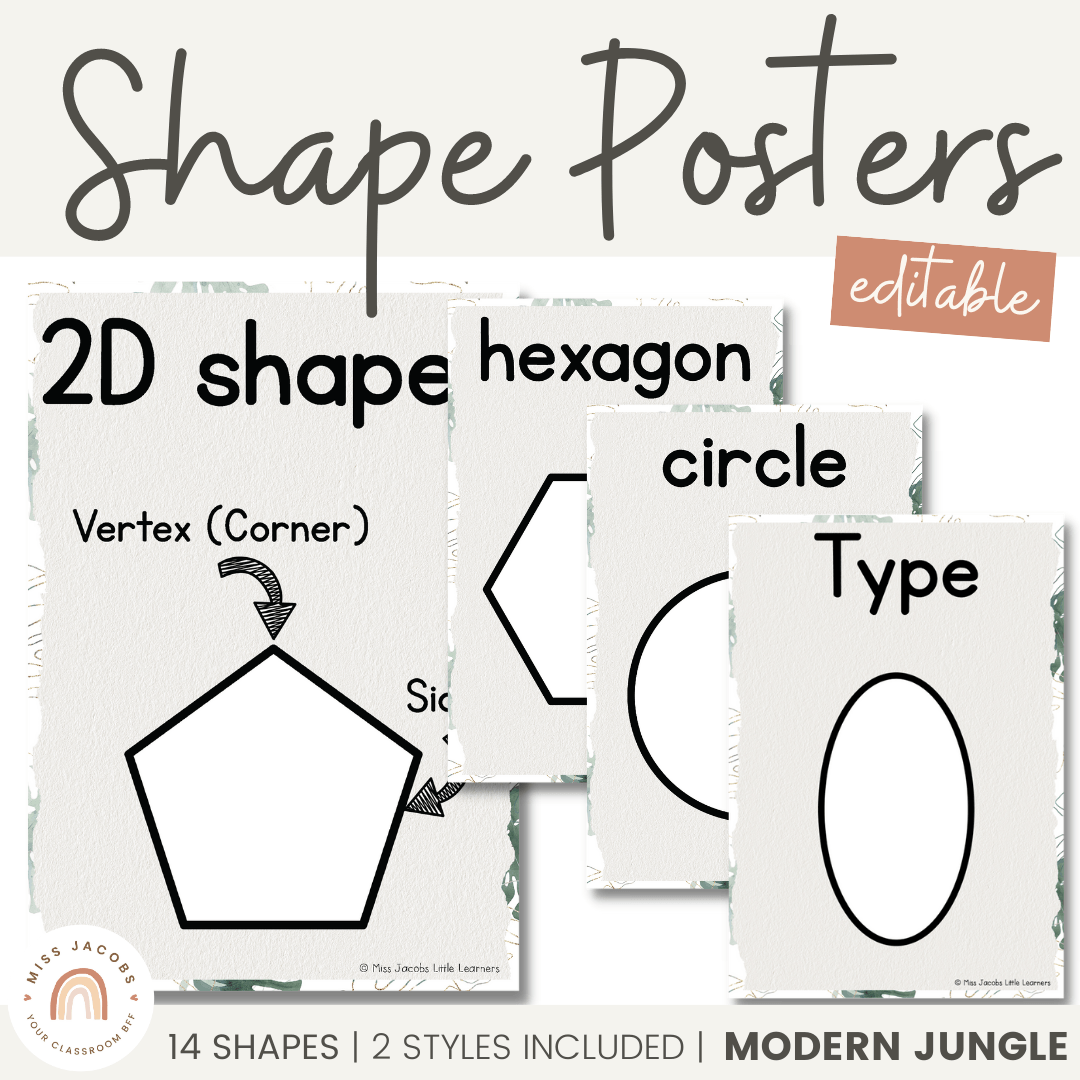 2D Shape Posters - Modern Jungle Classroom Decor