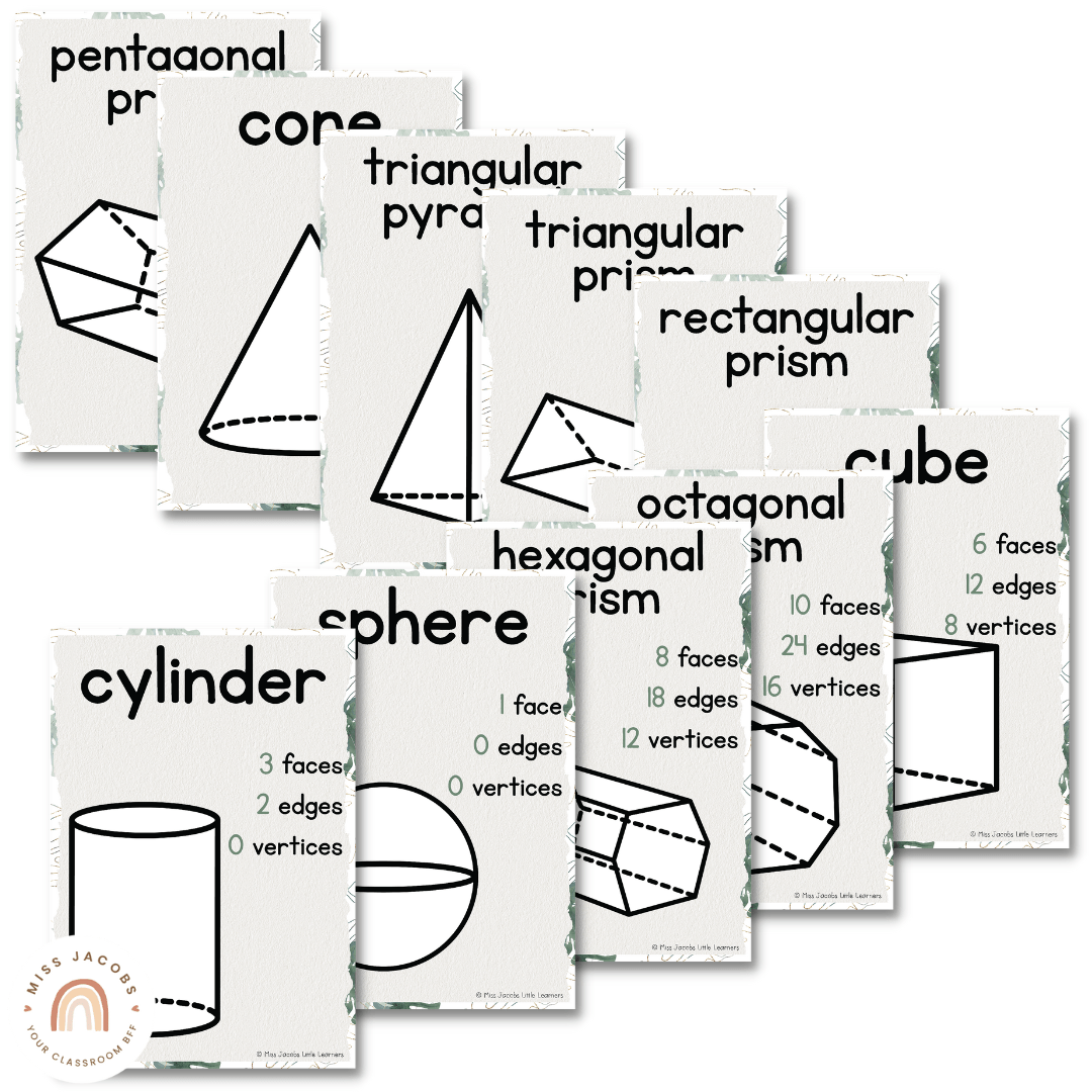 3D Shape Posters - Modern Jungle Classroom Decor