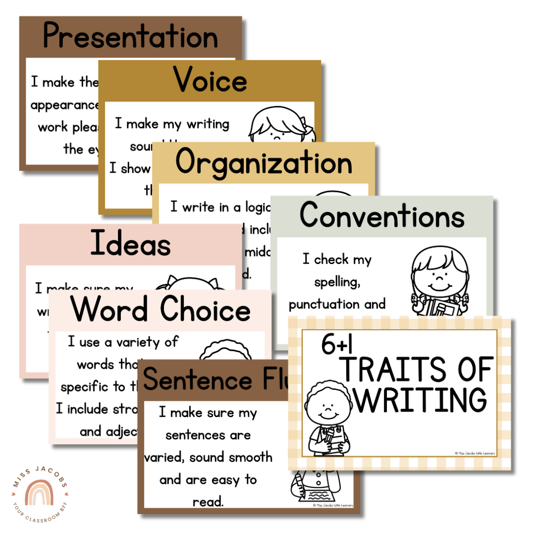 6+1 Writing Traits Posters | Daisy Gingham Neutrals - Miss Jacobs ...