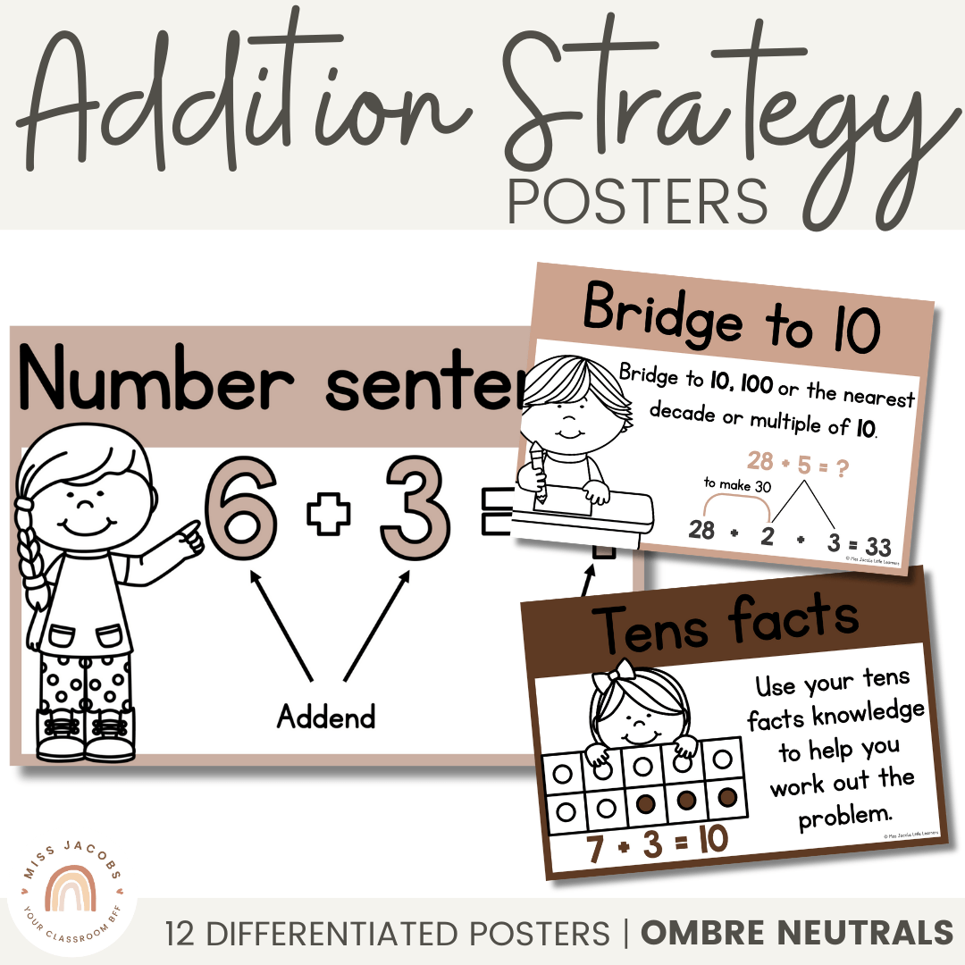 Addition Strategy Posters | Ombre Neutral Math
