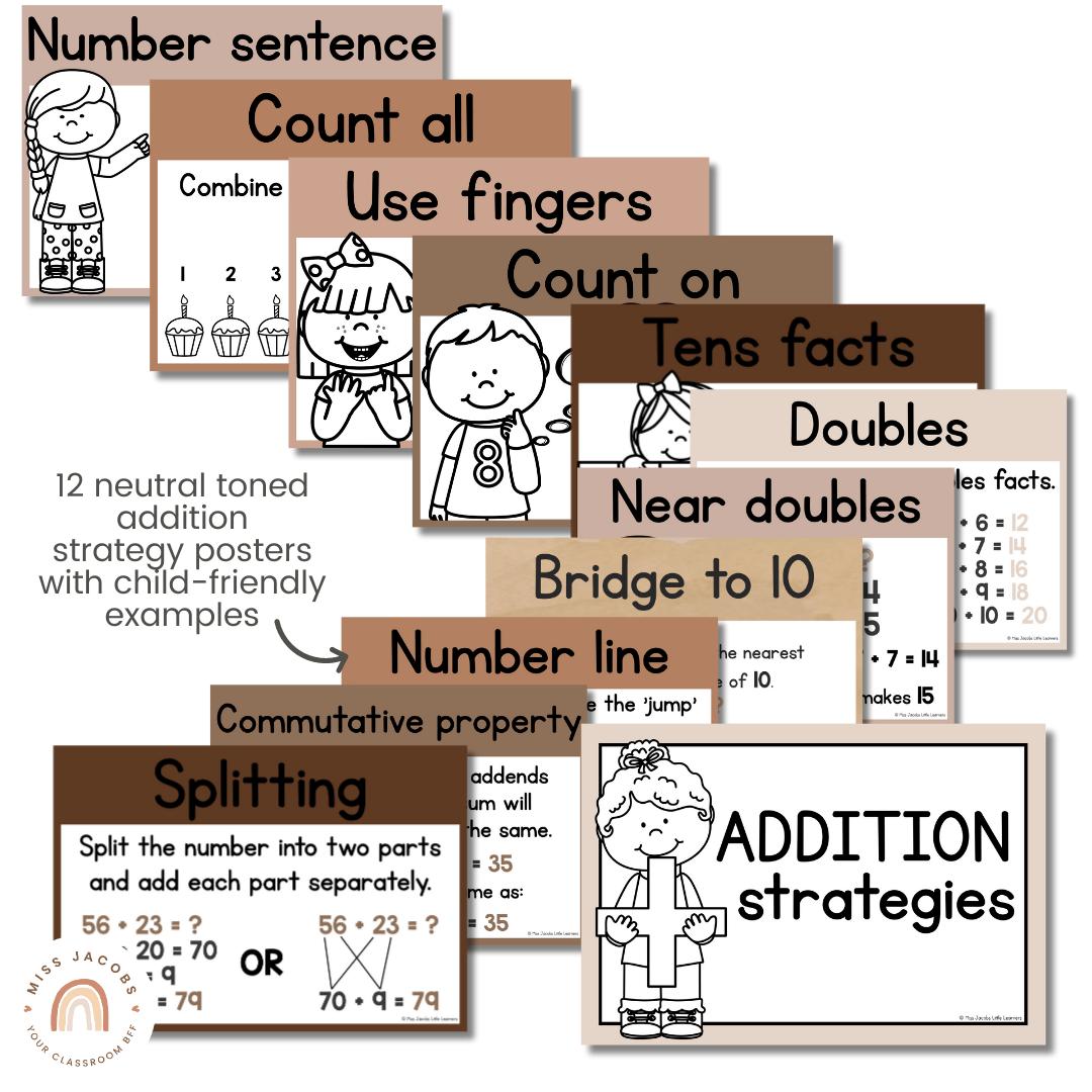 Addition Strategy Posters | Ombre Neutral Math