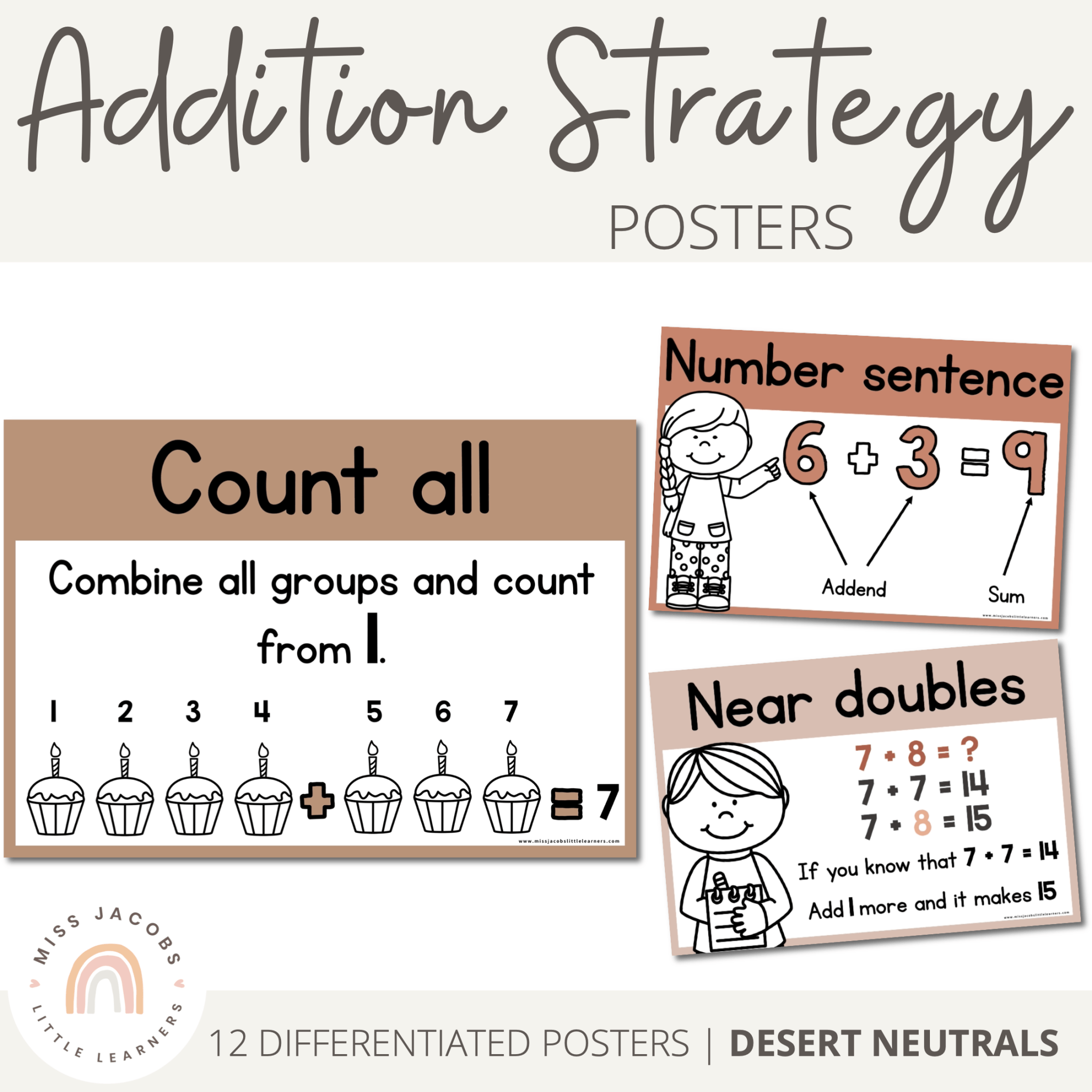 Addition Strategy Posters | DESERT NEUTRALS | Boho Vibes Classroom Dec