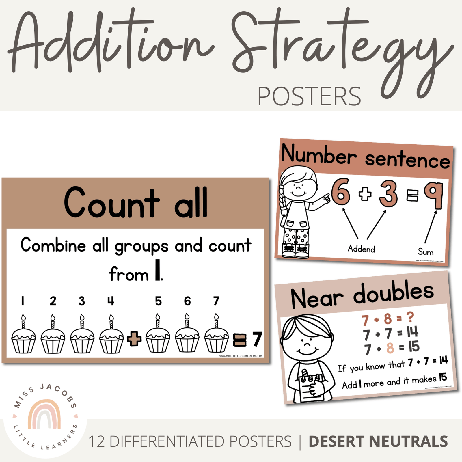 Addition Strategy Posters | DESERT NEUTRALS | Boho Vibes Classroom Dec