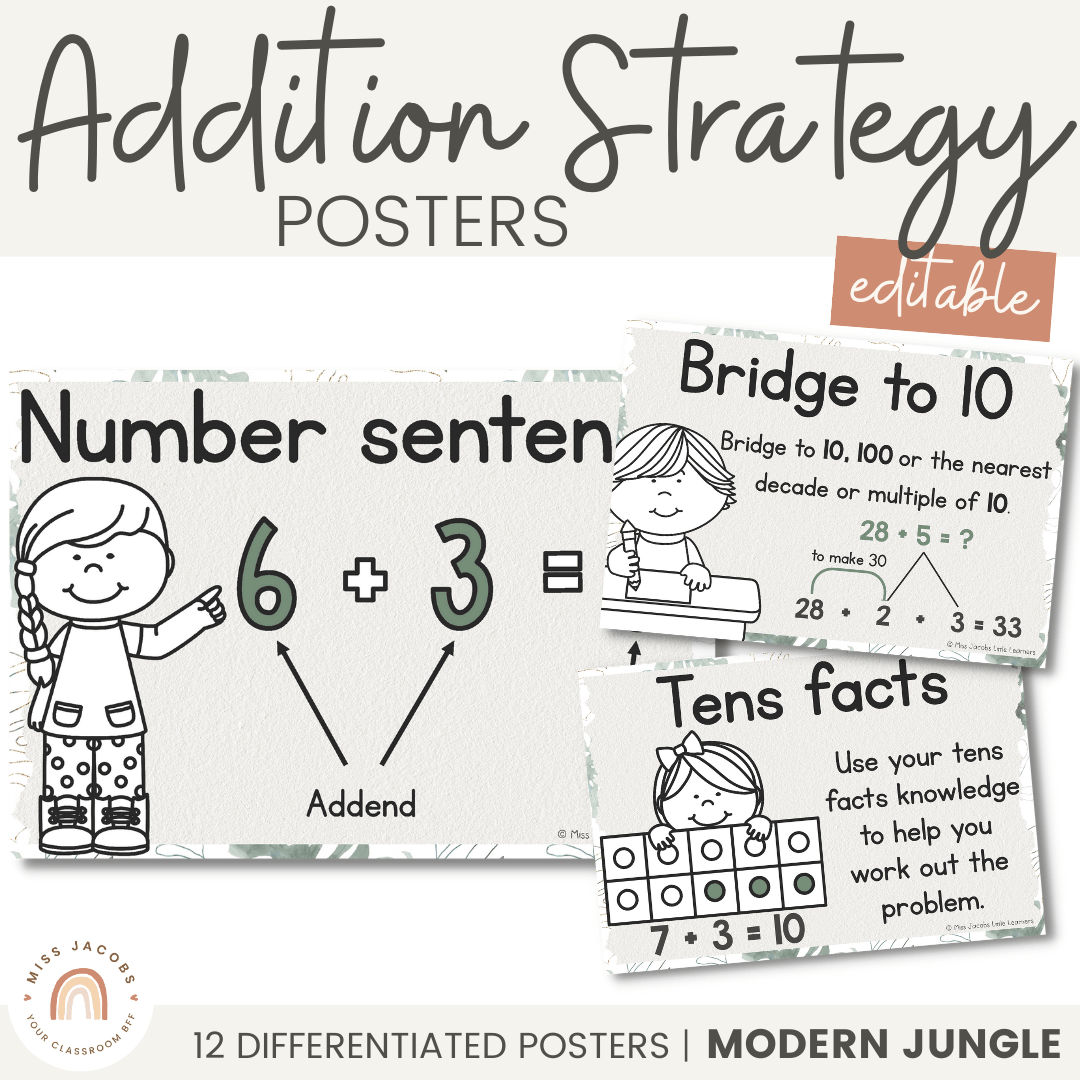 Addition Strategies Posters - Modern Jungle Classroom Decor