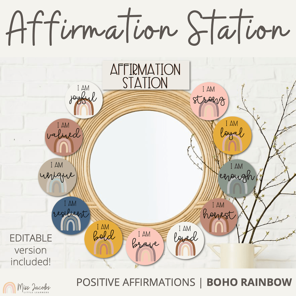 Affirmation Station BOHO RAINBOW | Neutral Classroom Decor | EDITABLE ...