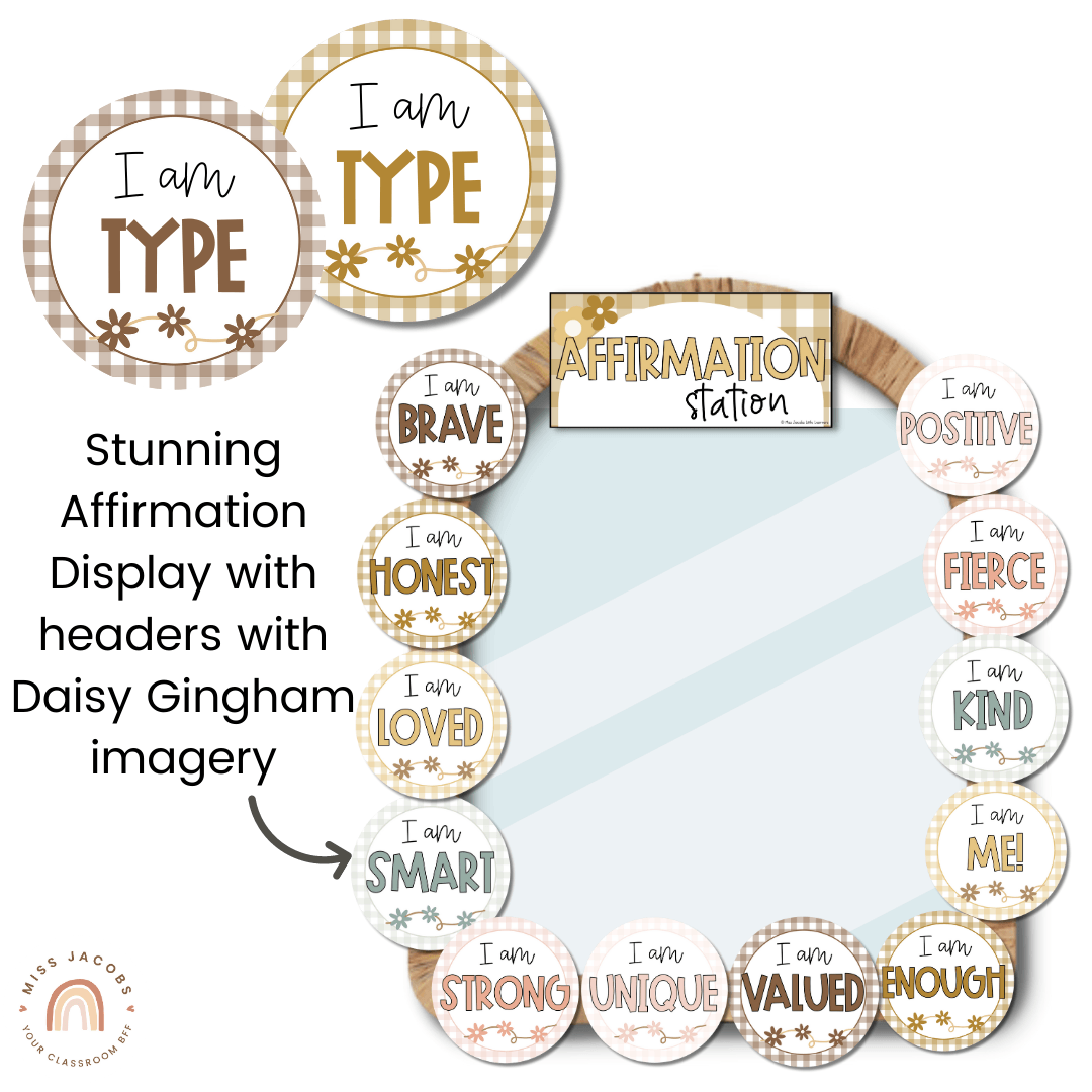 Affirmation Station | Daisy Gingham Neutrals Classroom Decor - Miss ...