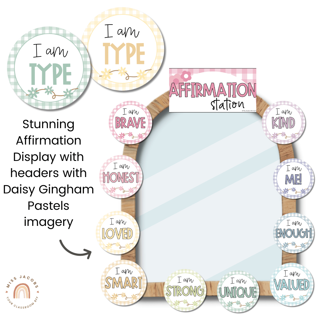 Affirmation Station | Daisy Gingham Pastels Classroom Decor - Default ...