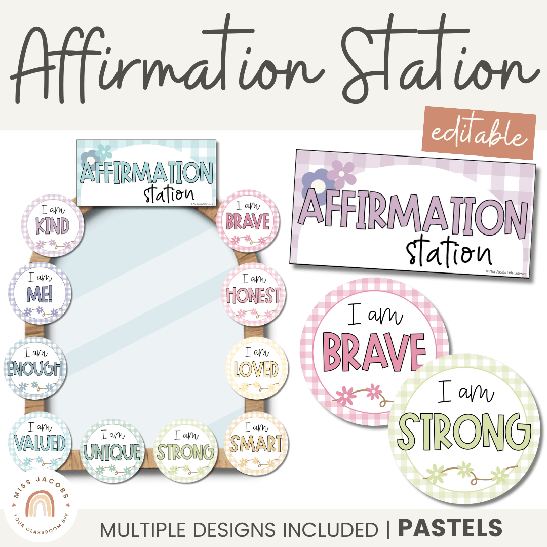 Affirmation Station | Daisy Gingham Pastels Classroom Decor - Miss ...