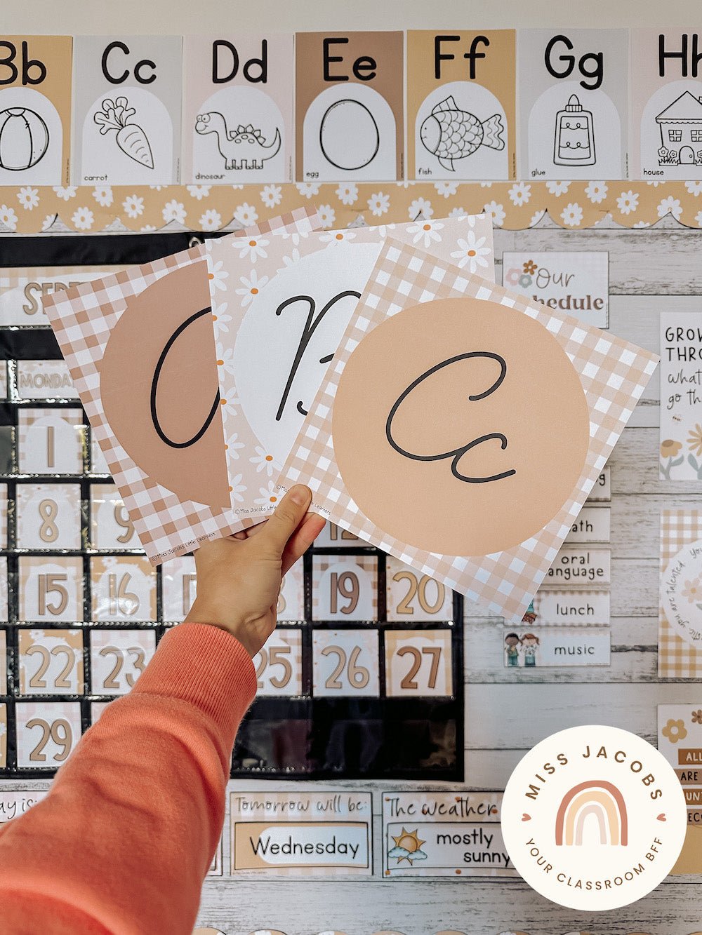 Alphabet Posters | Daisy Gingham Neutrals Classroom Decor | Editable ...