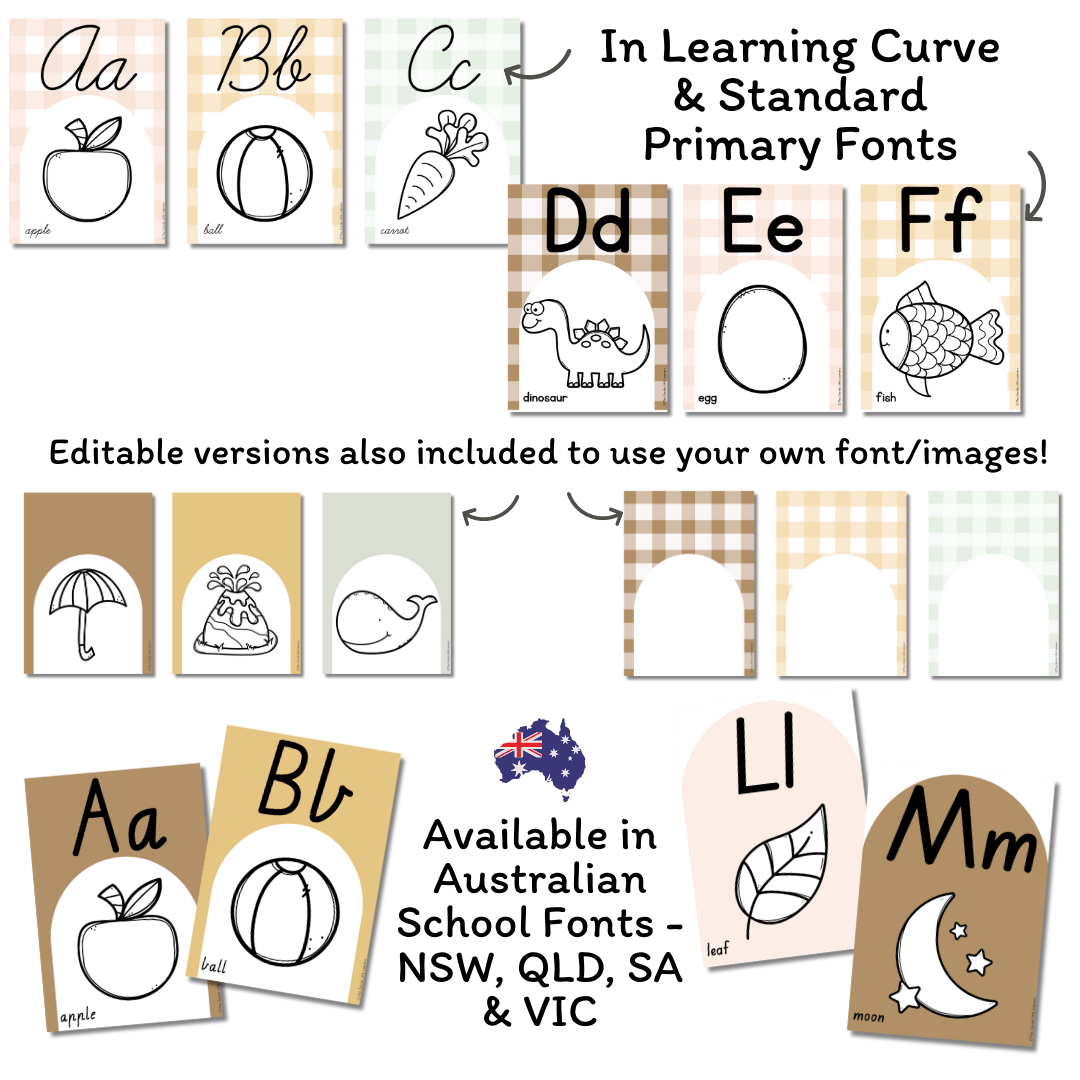 Alphabet Posters | Daisy Gingham Neutrals Classroom Decor | Editable ...