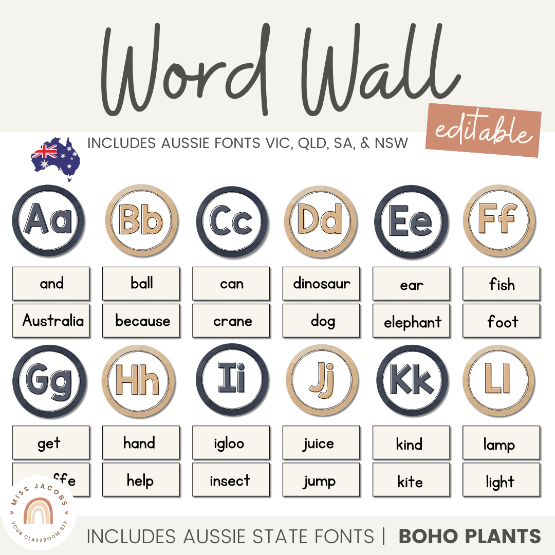 Alphabet Word Wall - Boho Plants Classroom Decor