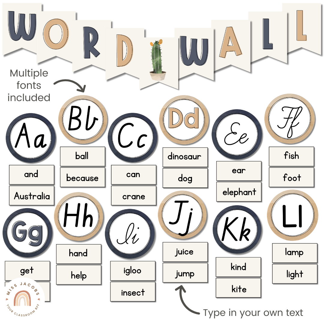 Alphabet Word Wall - Boho Plants Classroom Decor