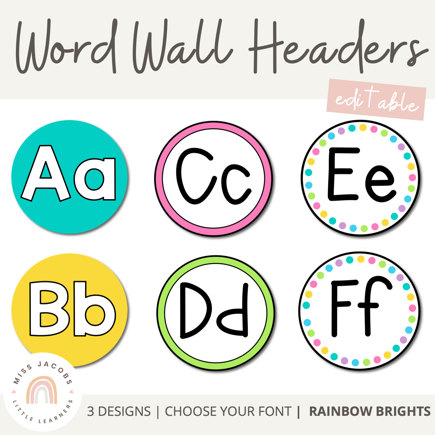 Alphabet Word Wall Headers | Rainbow Classroom Decor