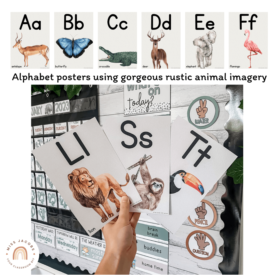 Animal Alphabet Posters - Modern Jungle Animals Classroom Decor